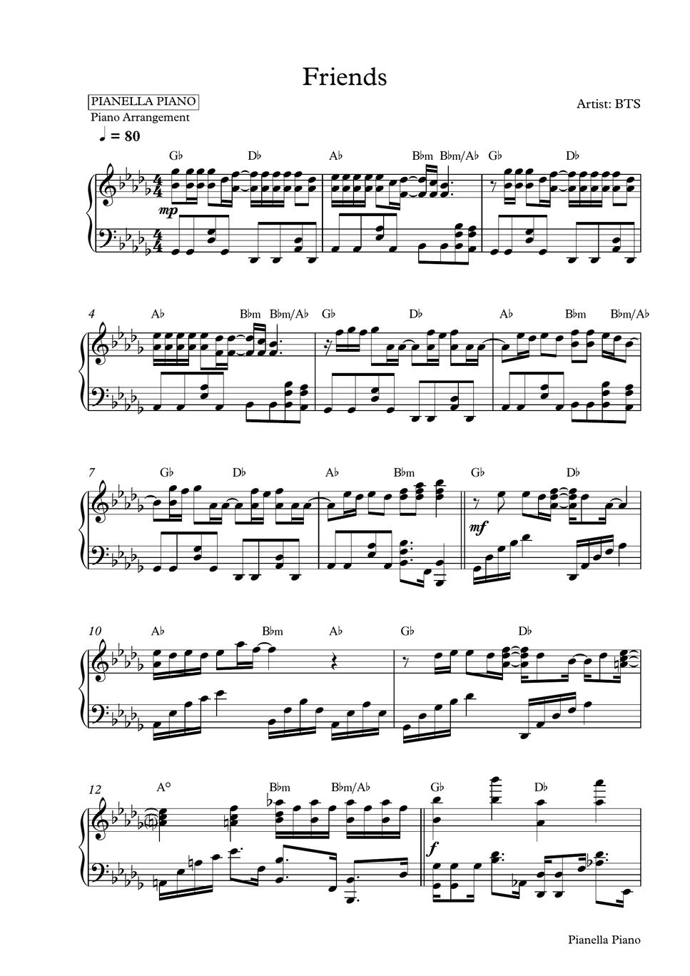 BTS - Friends (Piano Sheet) Sheet by Pianella Piano