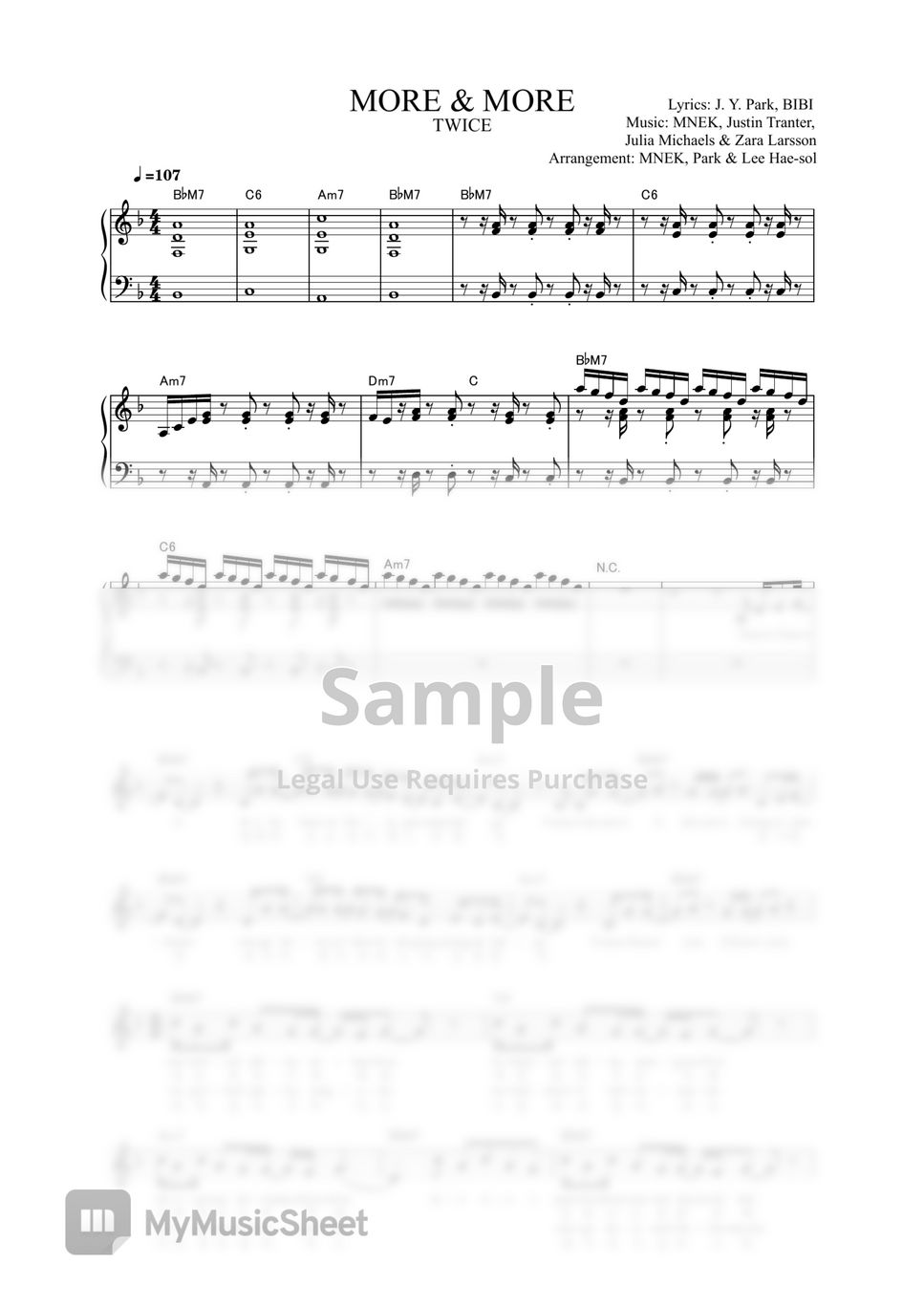 TWICE - MORE & MORE (Melody, Chords & Lyrics) Sheet by MNEK, Park & Lee ...