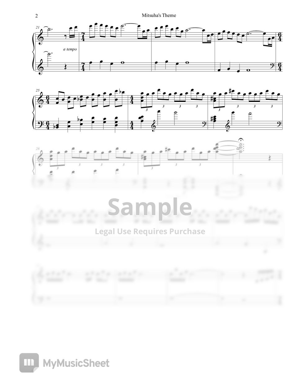 Radwimps 너의 이름은 Ost 미츠하 테마 더욱 잔잔한 편곡 피아노 연주곡 너의 이름은 Ost Sheets