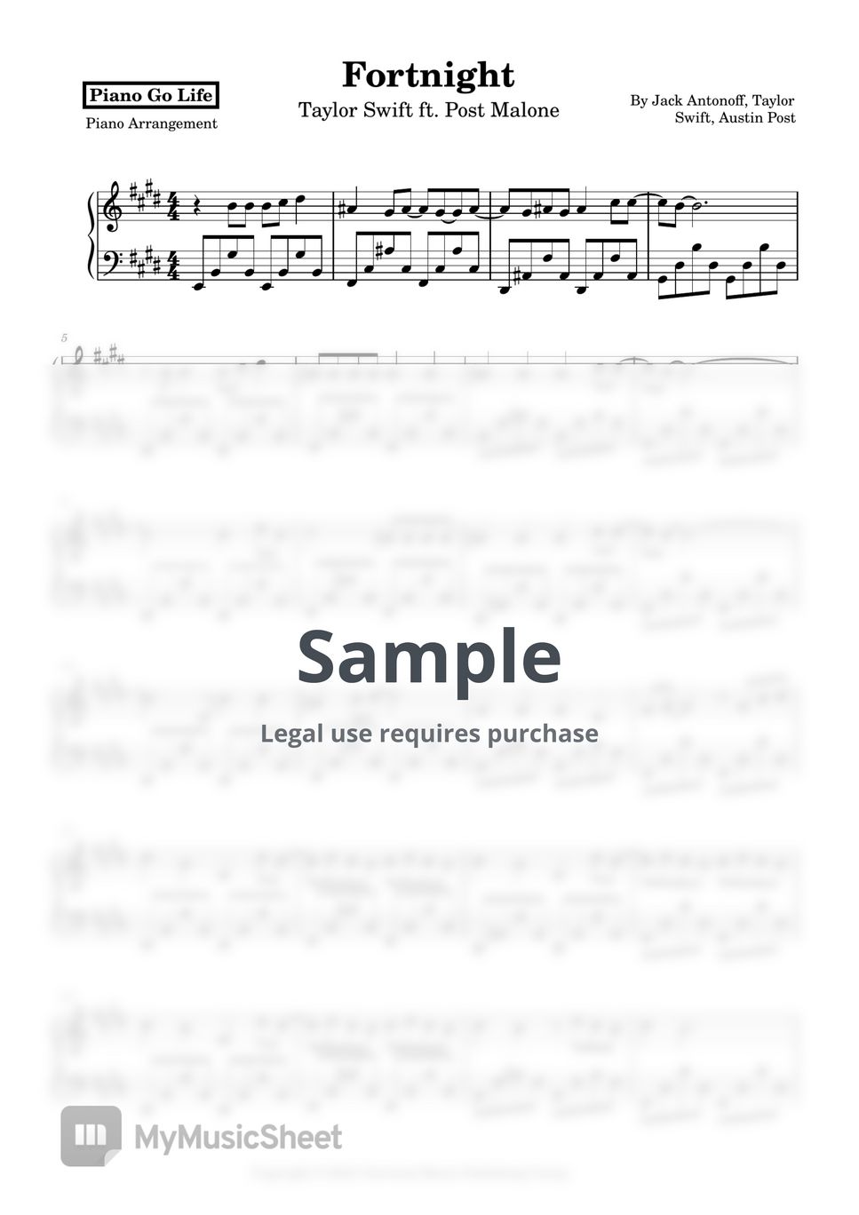 Taylor Swift - Fortnight Sheets by Piano Go Life