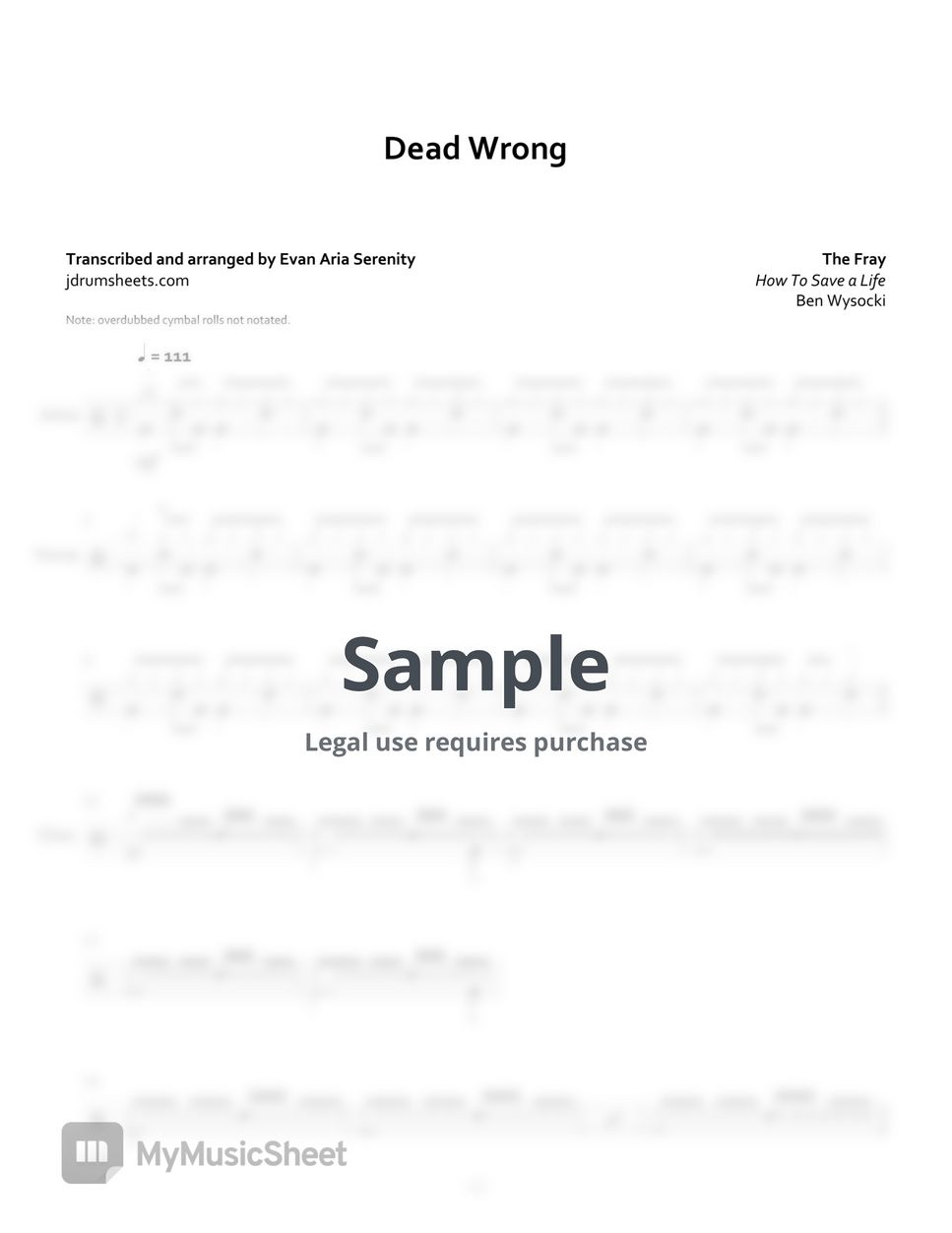 The Fray - Dead Wrong نوتة by Evan Jaslow