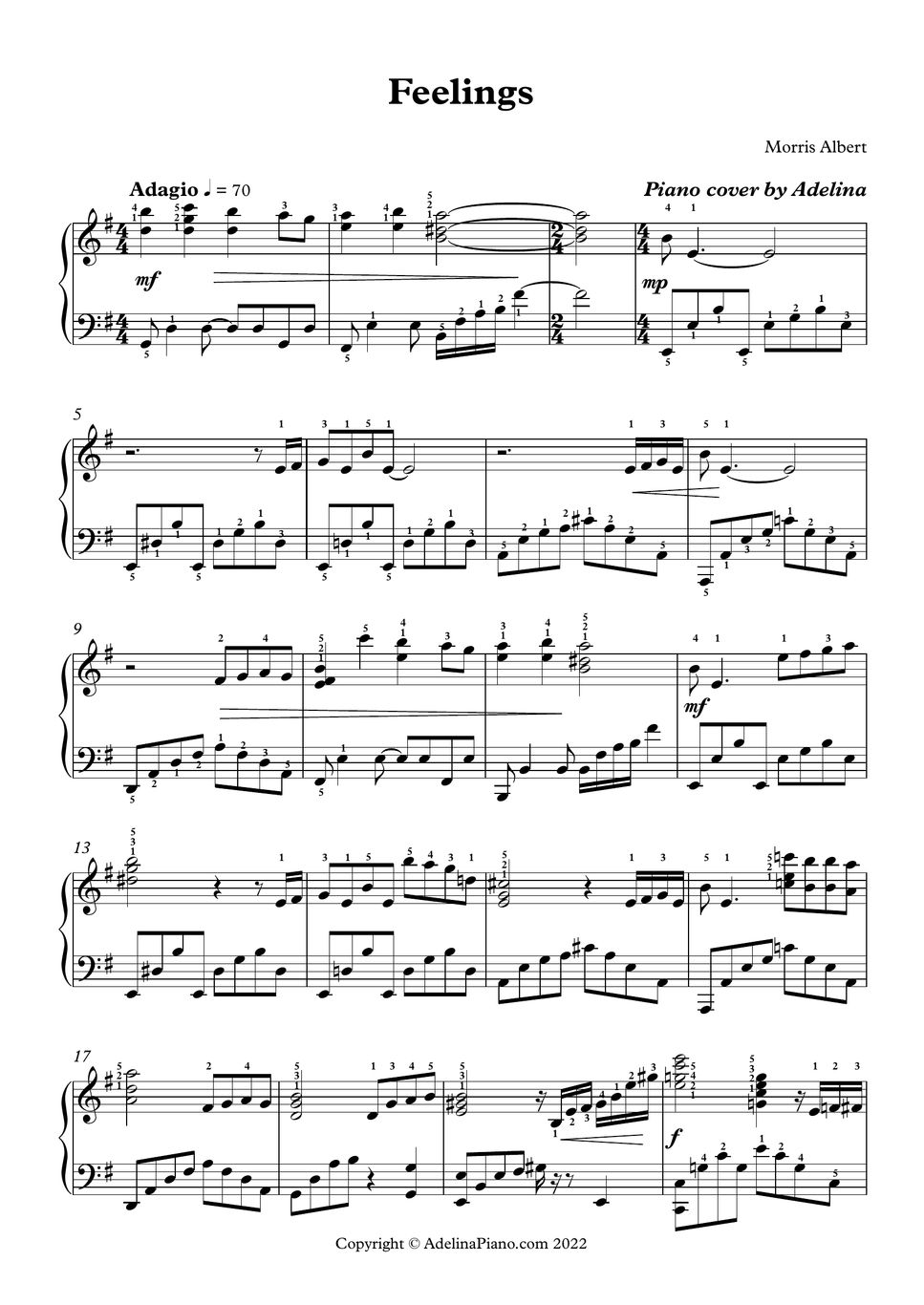 Morris Albert - Feelings Sheets by Adelina Piano