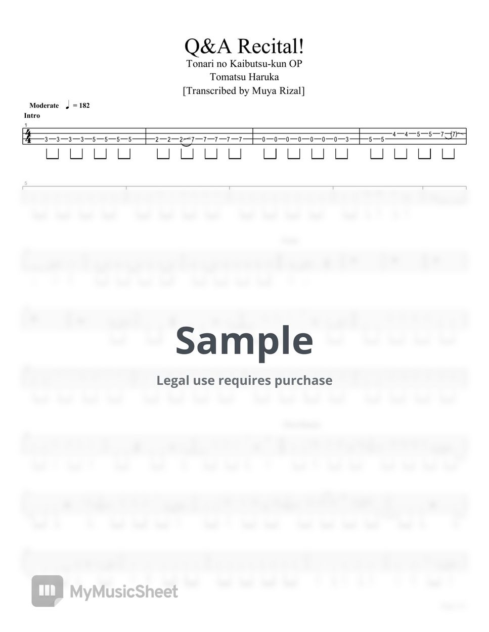 Tomatsu Haruka - Q&A Recital! (Bass TAB) Sheets by Muya