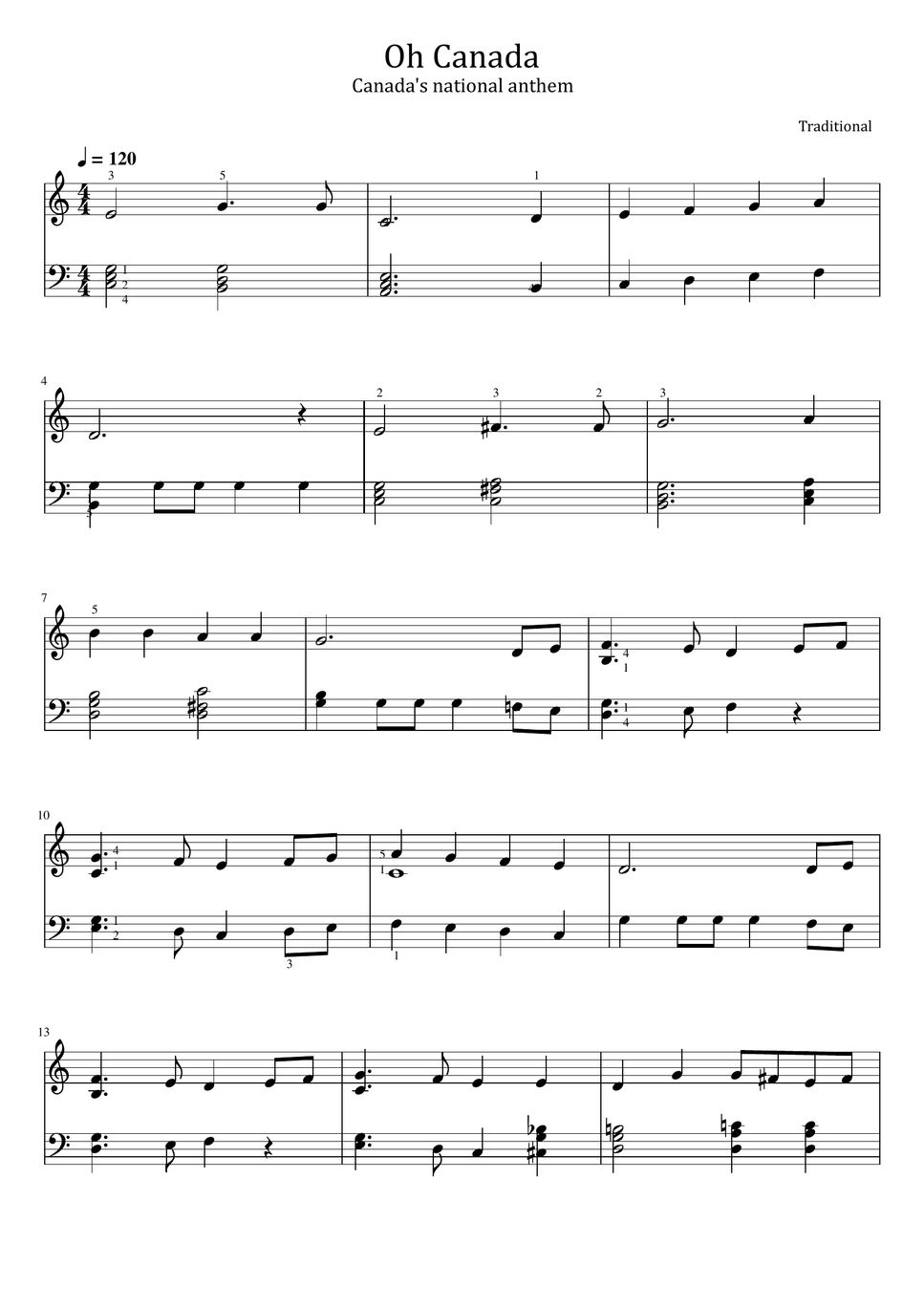 Traditional - Oh Canada (Canada's national anthem - For Easy Piano With ...