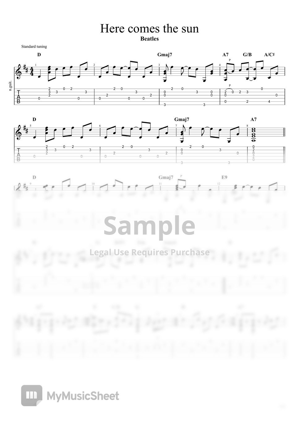 Beatles - Here comes the sun Sheet Music by David Chun