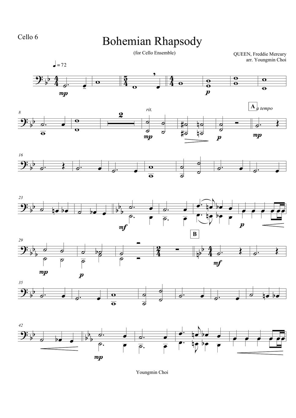 Queen - Queen - 보헤미안 랩소디 arranged for Cello Ensemble by Youngmin Choi ...