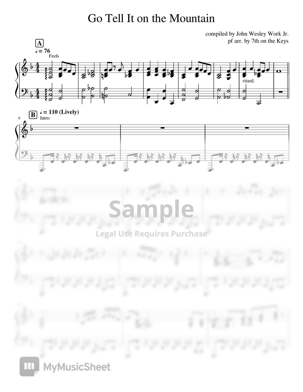 Christmas Carol - Go Tell It On the Mountain (piano part) Sheets by 7th ...