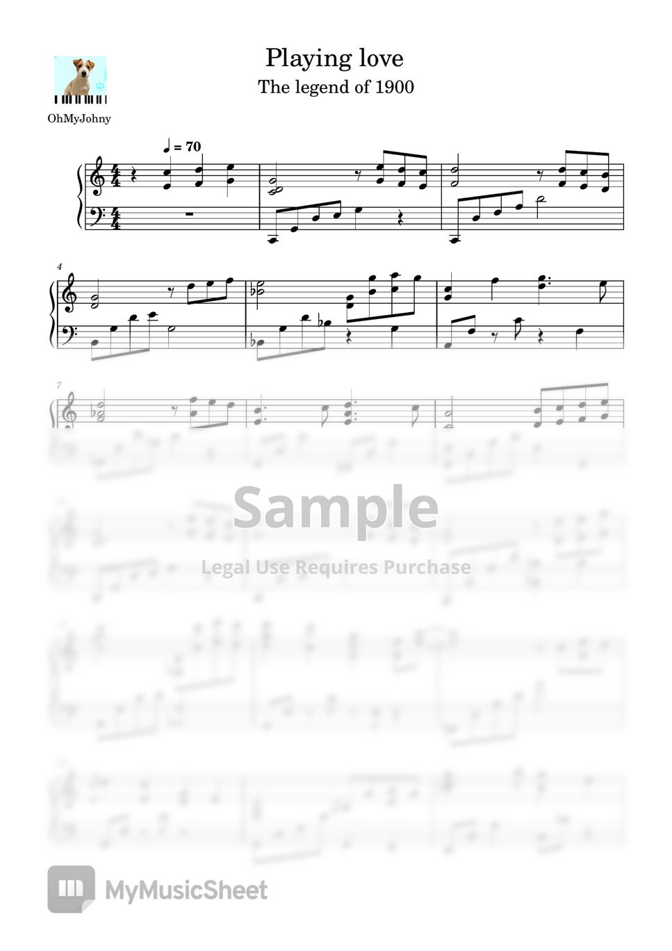 Ennio Morricone(The legend of 1900) - Playing love (Piano-slow part) Sheet Music by OhMyJohny