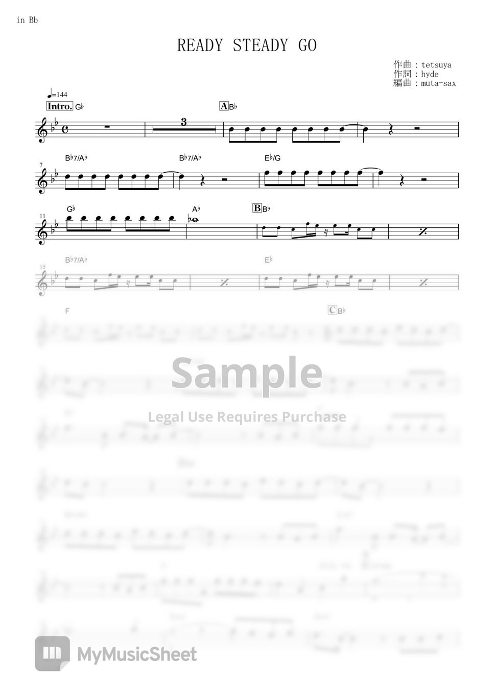 Fullmetal Alchemist - READY STEADY GO (in Bb) 악보 by L'Arc~en~Ciel