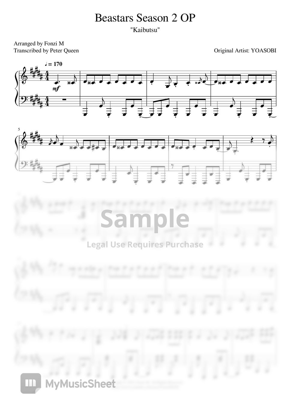 YOASOBI - Kaibutsu / 怪物 (Beastars Season 2 OP) Sheet Music by Fonzi M