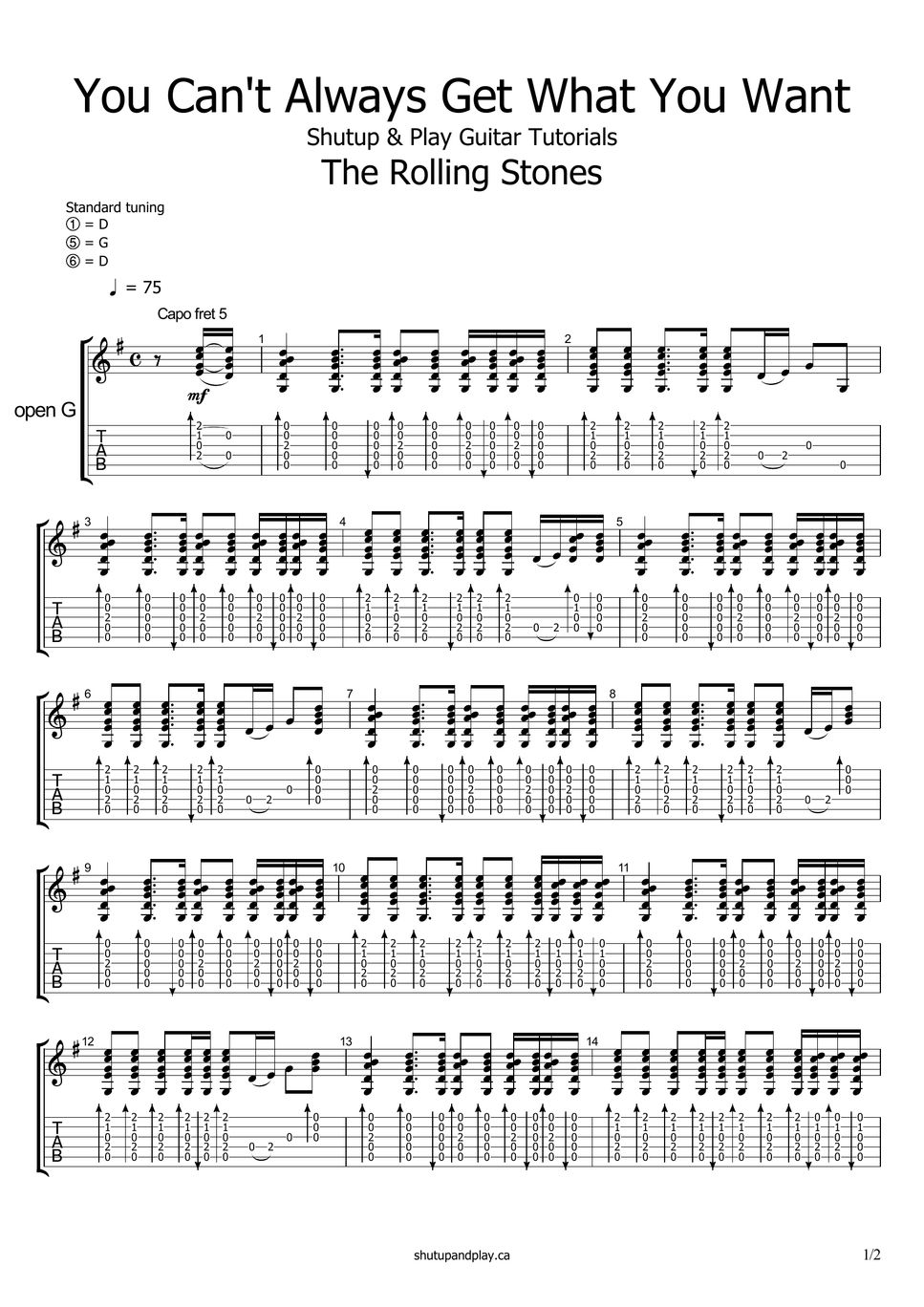 The Rolling Stones - You Can't Always Get What You Want Sheet by Shutup & Play Guitar Tutorials