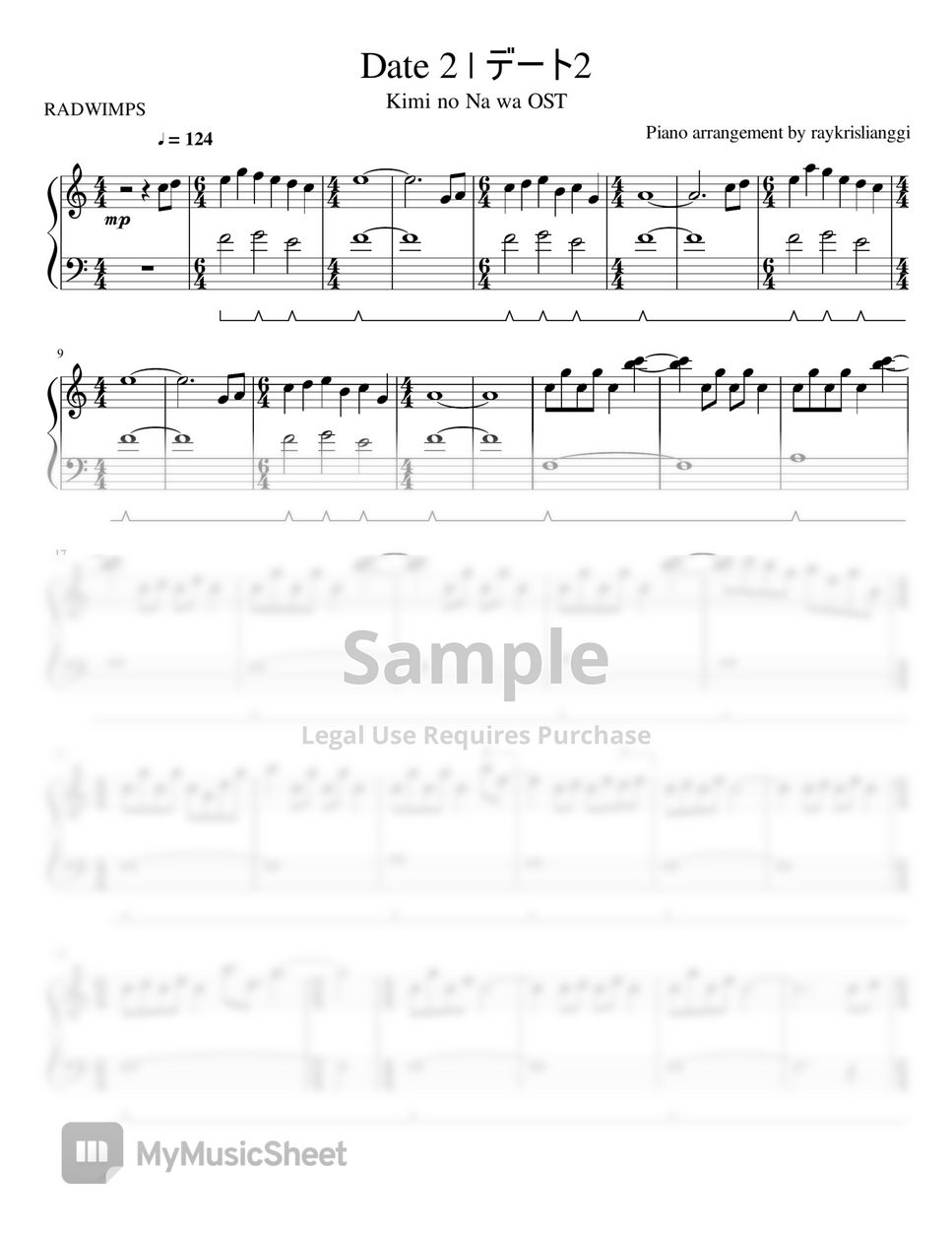 [PDF + MIDI Bundle] Kimi no Na wa. OST - Date 2 Sheet Music