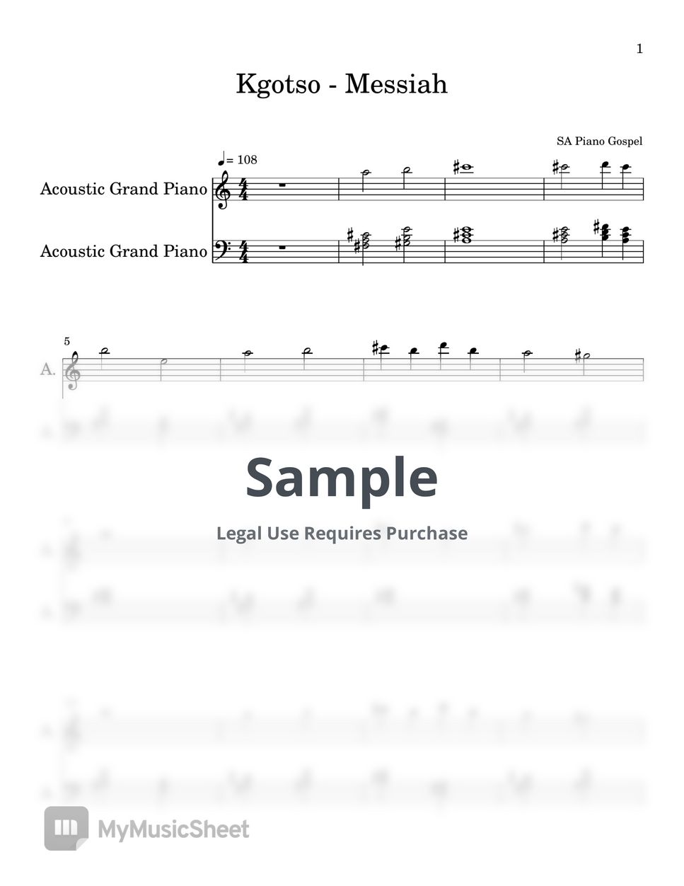 Kgotso - Messiah (PIANO SHEET) Sheet Music by SA Piano