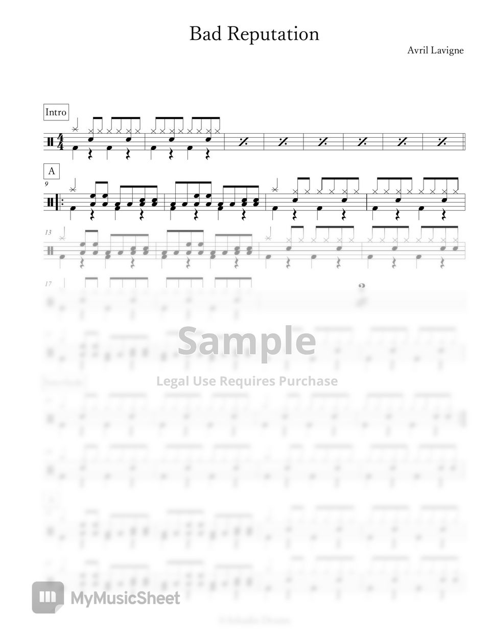 Avril Lavigne - Bad Reputation Lembar Musik by Arkadia Drums