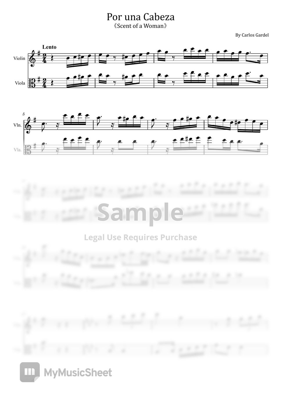 Carlos Gardel - Tango -Por una Cabeza ((violin & viola)) Sheets by poon