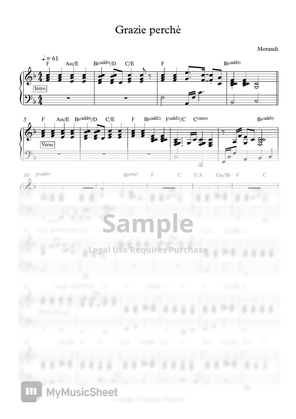 Gianni Morandi - Grazie perchè (spartito pianoforte) Sheet Music by ...