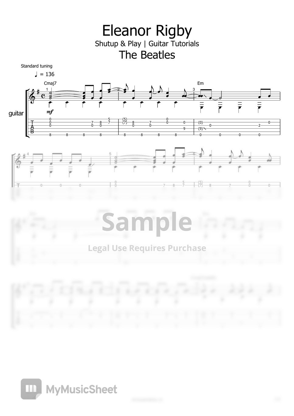 The Beatles - Eleanor Rigby Sheets by Shutup & Play Guitar Tutorials