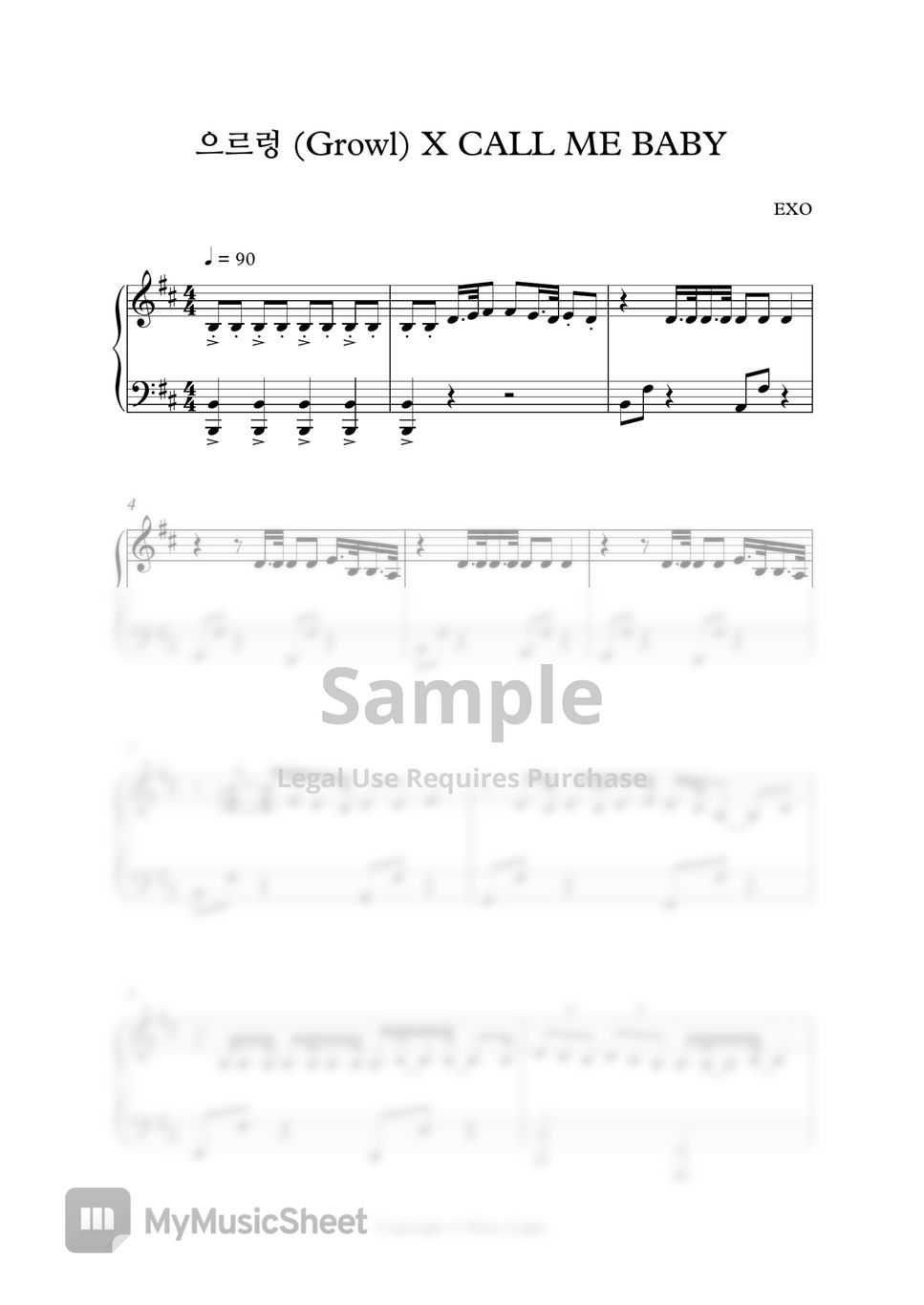 EXO - 으르렁 (Growl) X CALL ME BABY Mashup⎥ Piano Light Piano Noten PDF ...