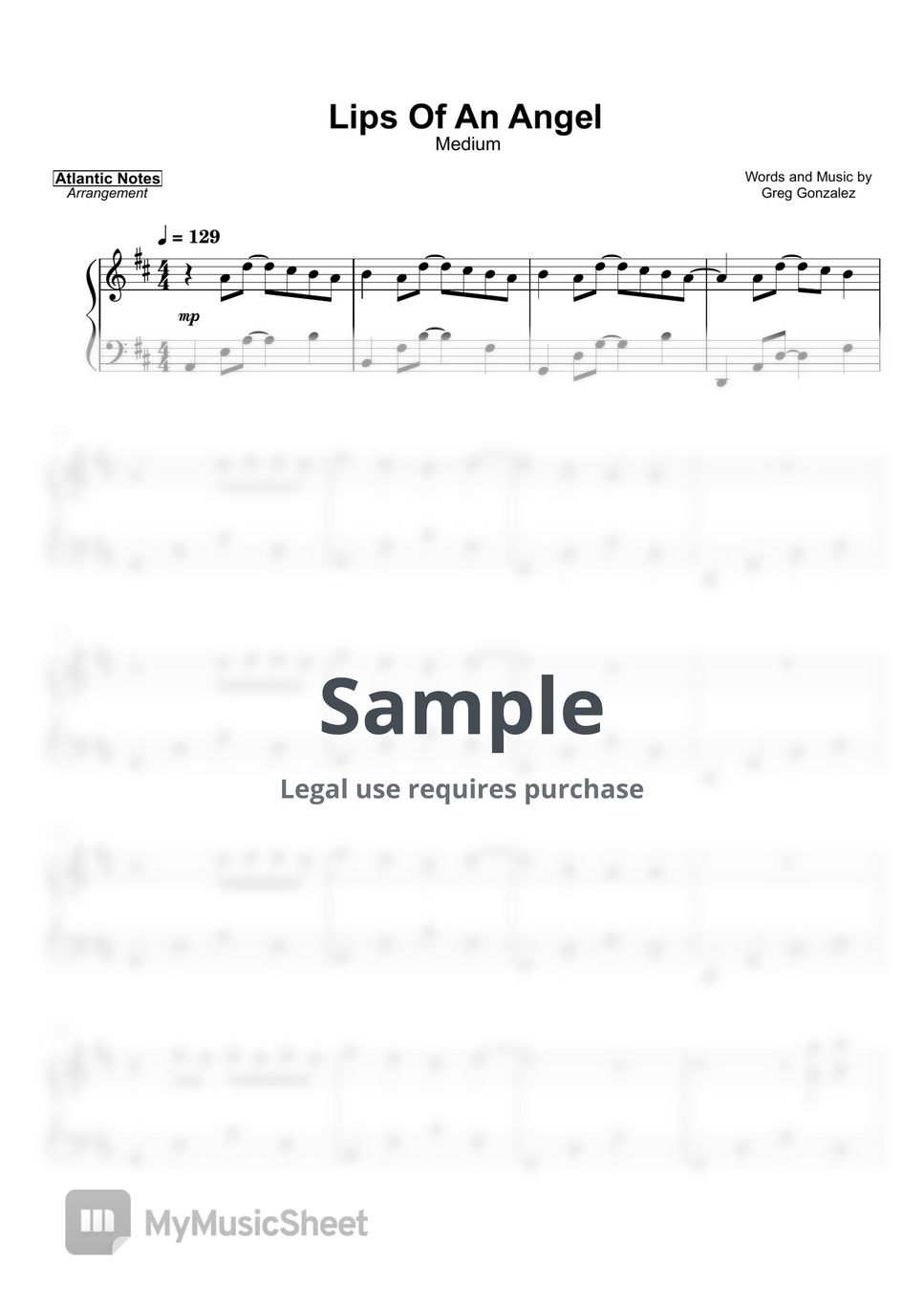 Hinder - Lips Of An Angel 악보 by Atlantic Notes