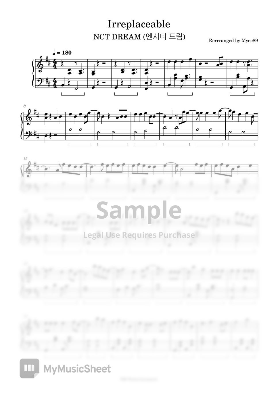 NCT DREAM - Irreplaceable (주인공) 악보 by Myee89