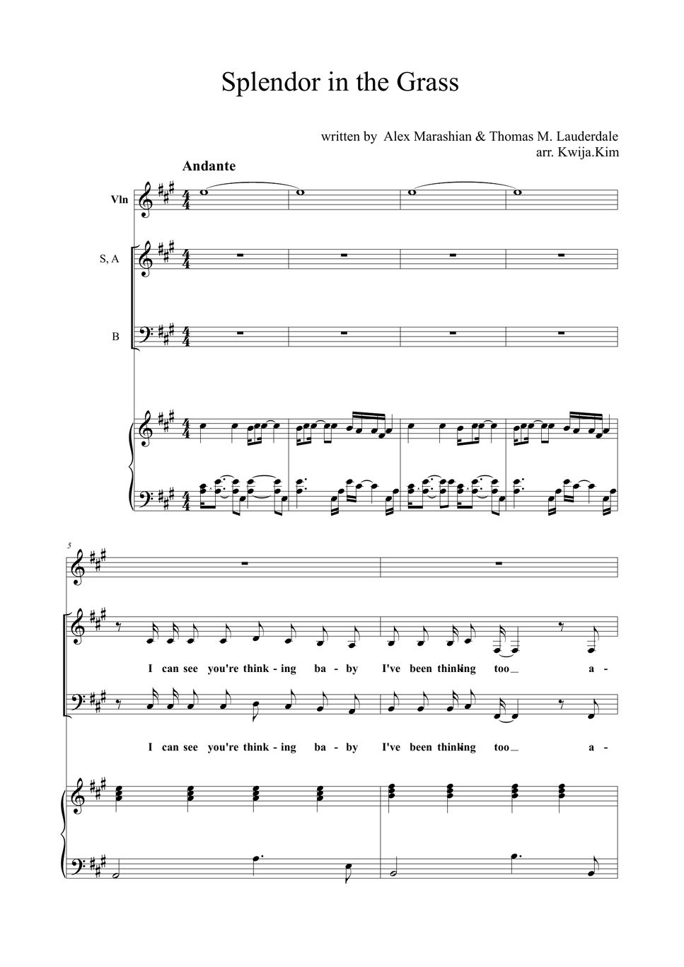 MIDI - Splendor in the Grass(Mixed Voices) Partition musicale by arr ...