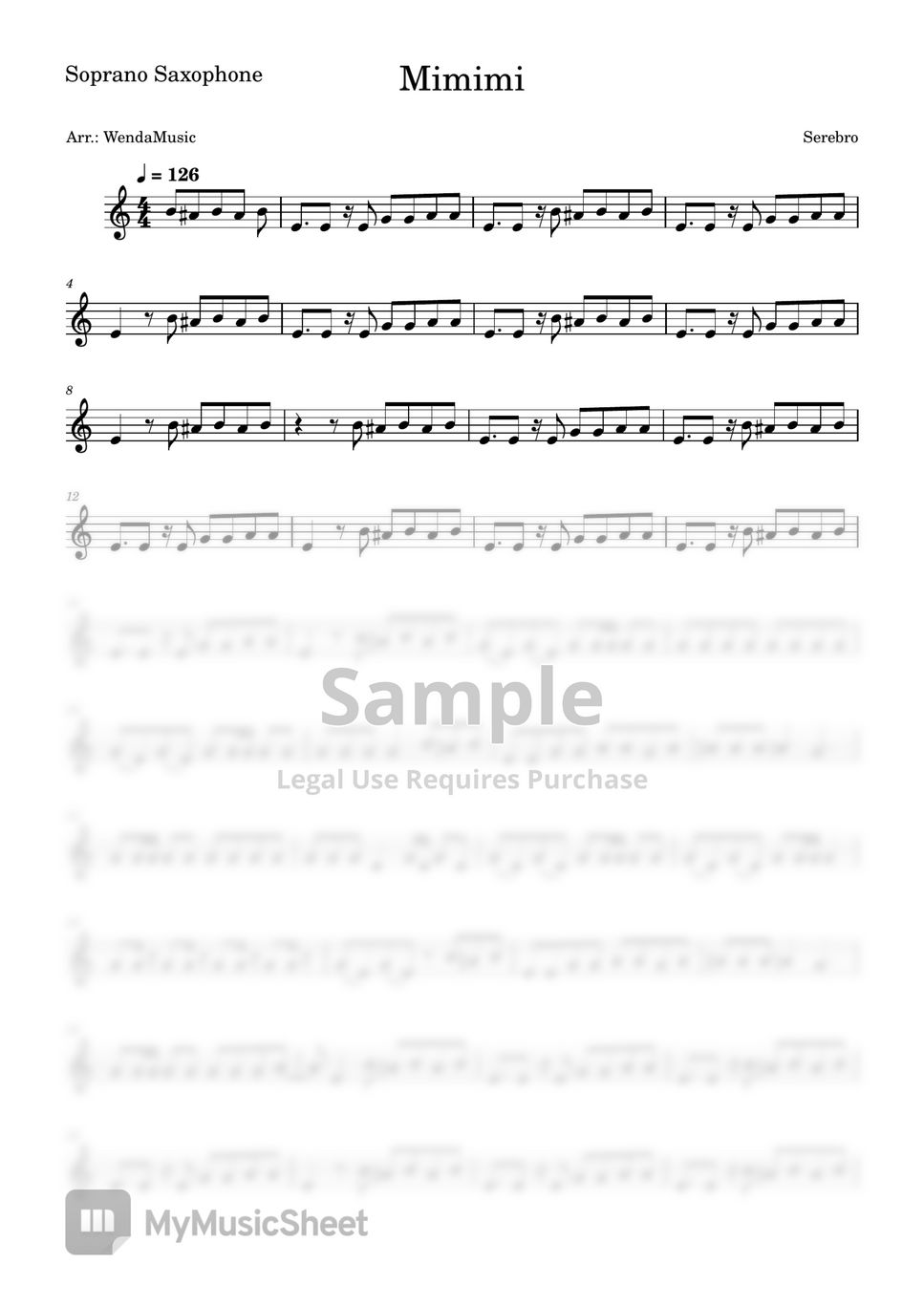 Serebro - Mimimi (Soprano Saxophone) 악보 by Wendamusic