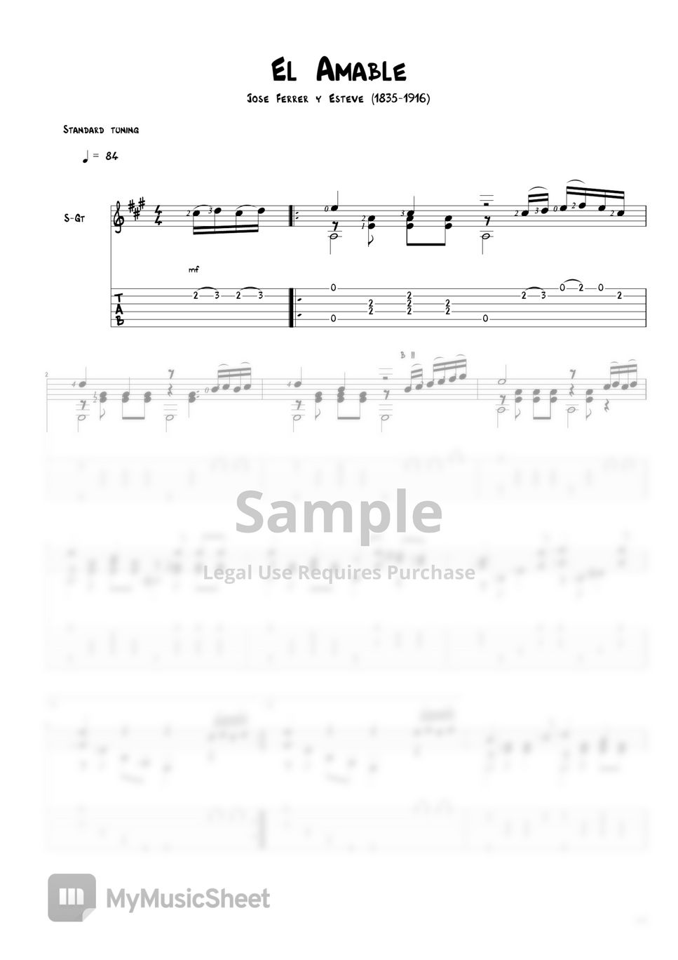 Jose Ferrer - El Amable Tab + 1staff by 「Agape Guitar」