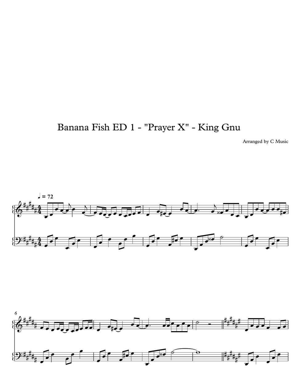 King Gnu - Prayer X (Banana Fish ED) 악보 by C Music
