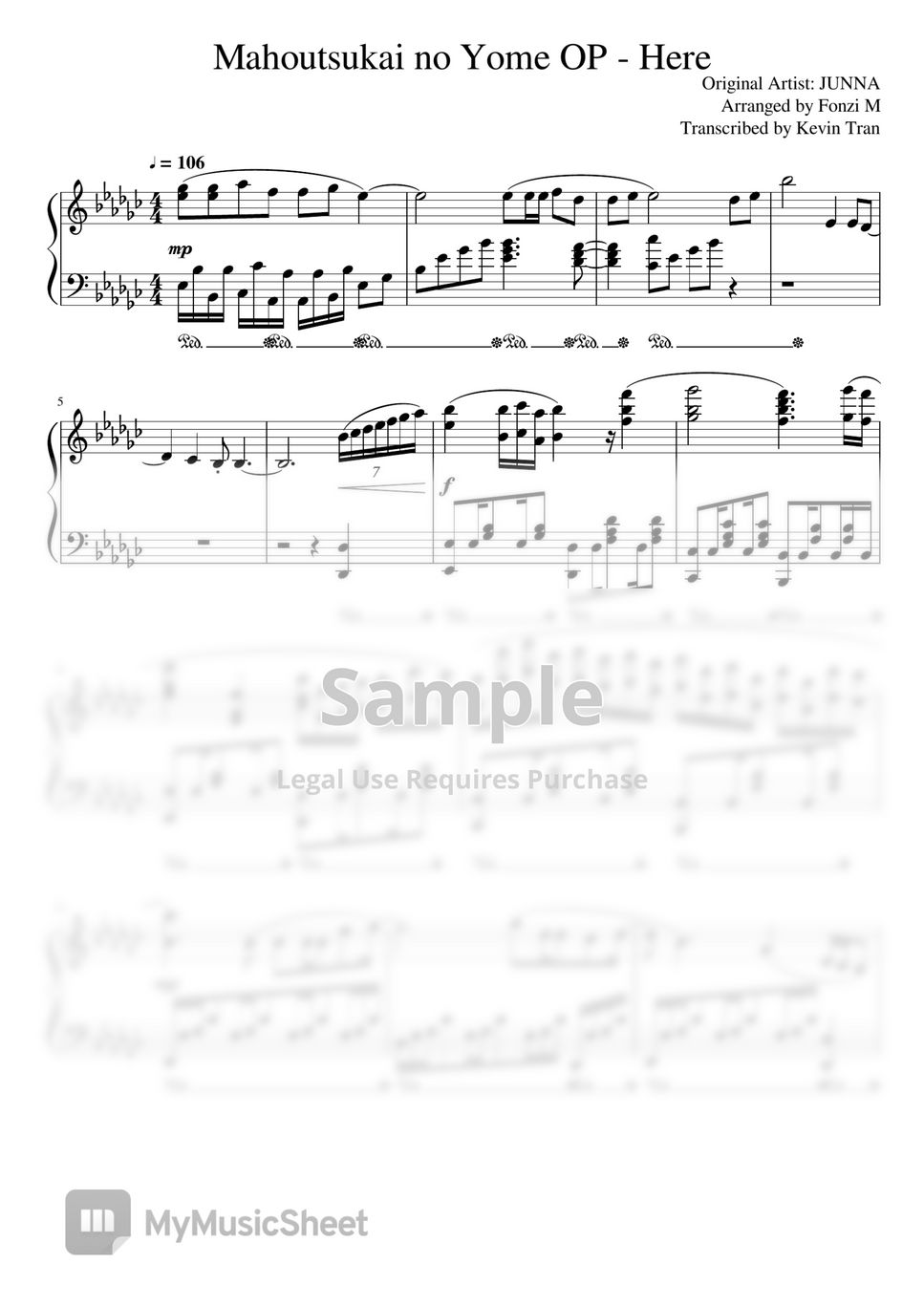 JUNNA - Mahoutsukai no Yome OP - "Here" Sheets by Fonzi M