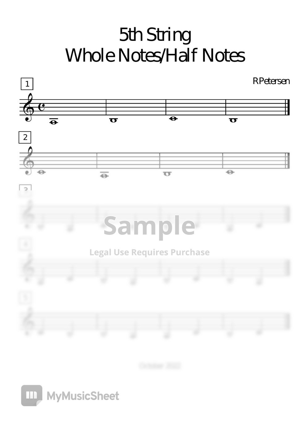 Ryan Petersen - 5th String Guitar Notes Exercises Sheets by Ryan Petersen