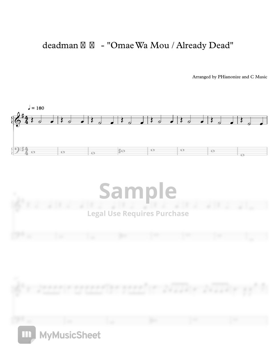 deadman 死人 - Omae Wa Mou Already Dead - Full Score (Easy Version ...