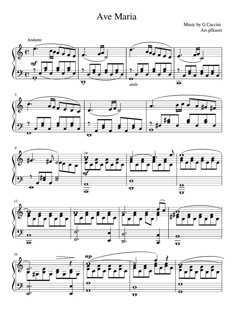 Caccini - Ave maria (Am) (pianosolo/intermediate) Sheets by pfkaori