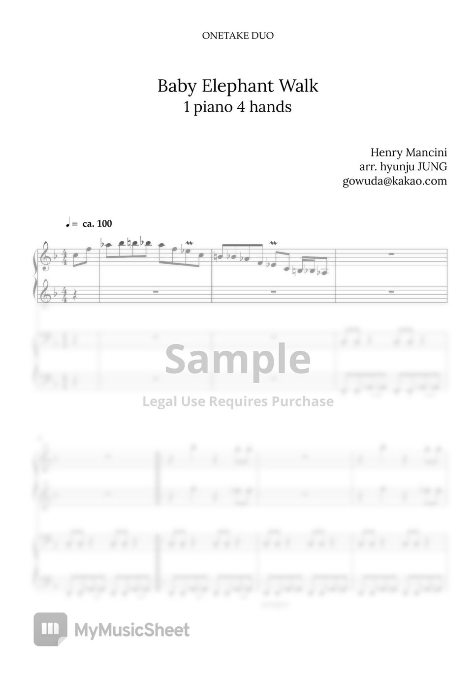 henry mancini - baby elephant walk (1piano 4hands) Sheets by Hyunju Jung