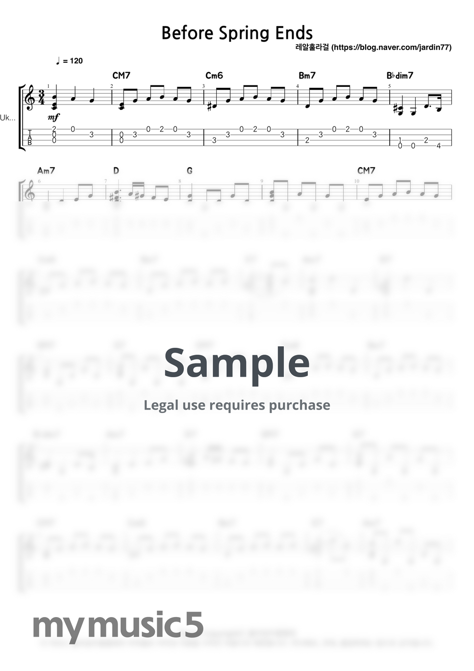 Wang OK - Before Spring Ends 烏克麗麗 樂譜 PDF | Real HulaGirl | mymusic5