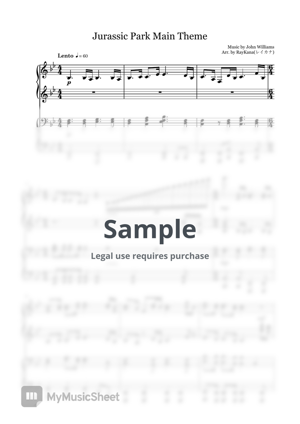 John Williams - Theme From Jurassic Park (ピアノ/連弾/上級アレンジ) Piano Sheet ...