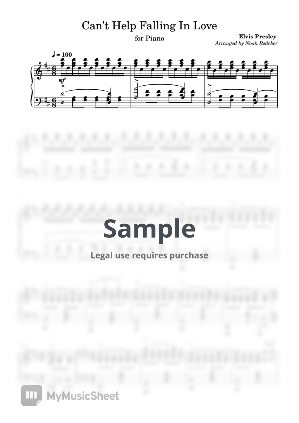 Elvis Presley - Can't Help Falling In Love Piano Sheet Music PDF | Noah ...