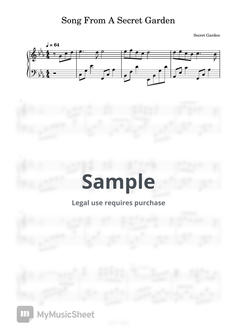 Secret Garden - Song From A Secret Garden Piano Sheet Music PDF ...