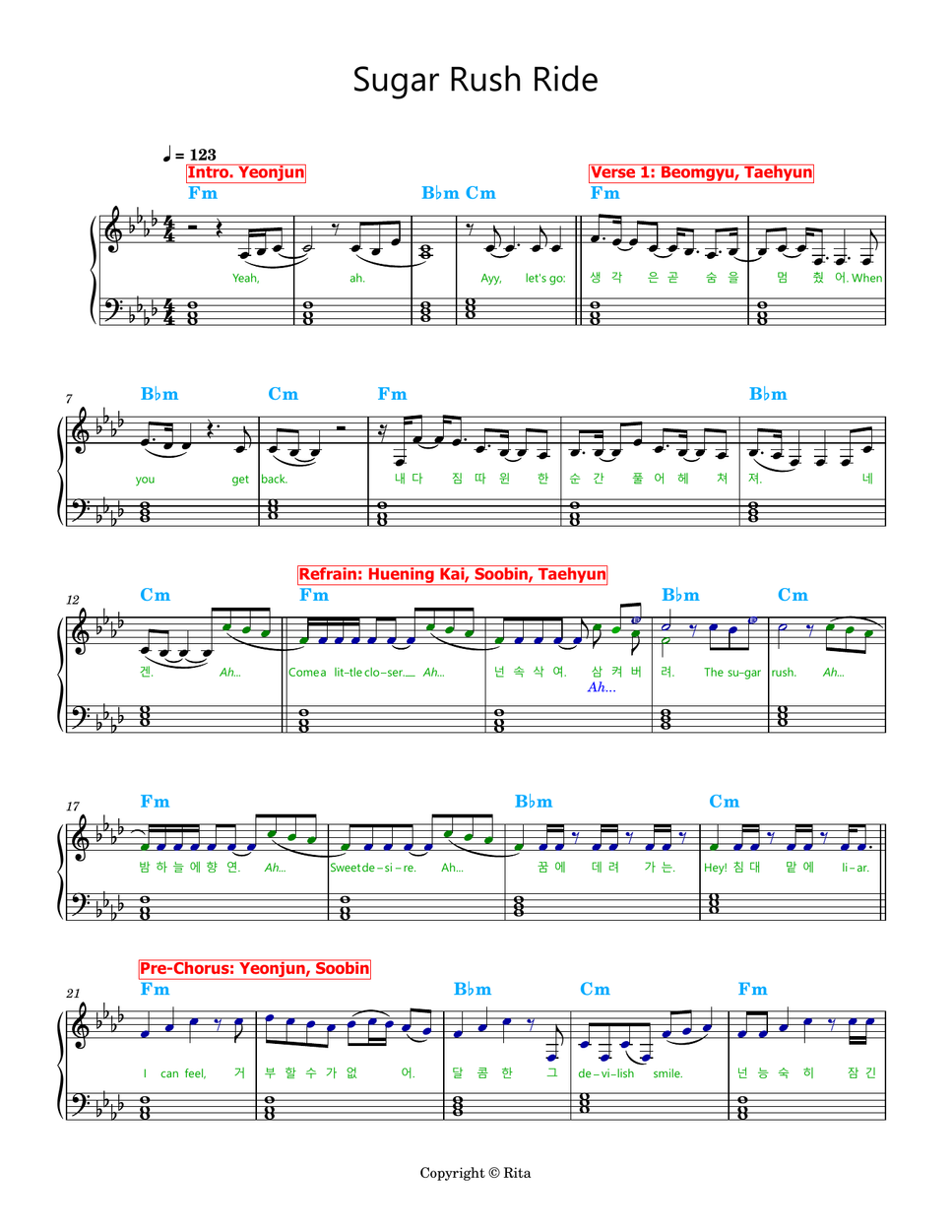 TOMORROW X TOGETHER - Sugar Rush Ride (kor rom) Piano Sheet Music PDF ...