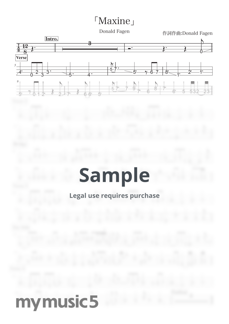 Donald Fagen - Maxine (Bass/TAB Only: TAB Notation / Chords NOT ...