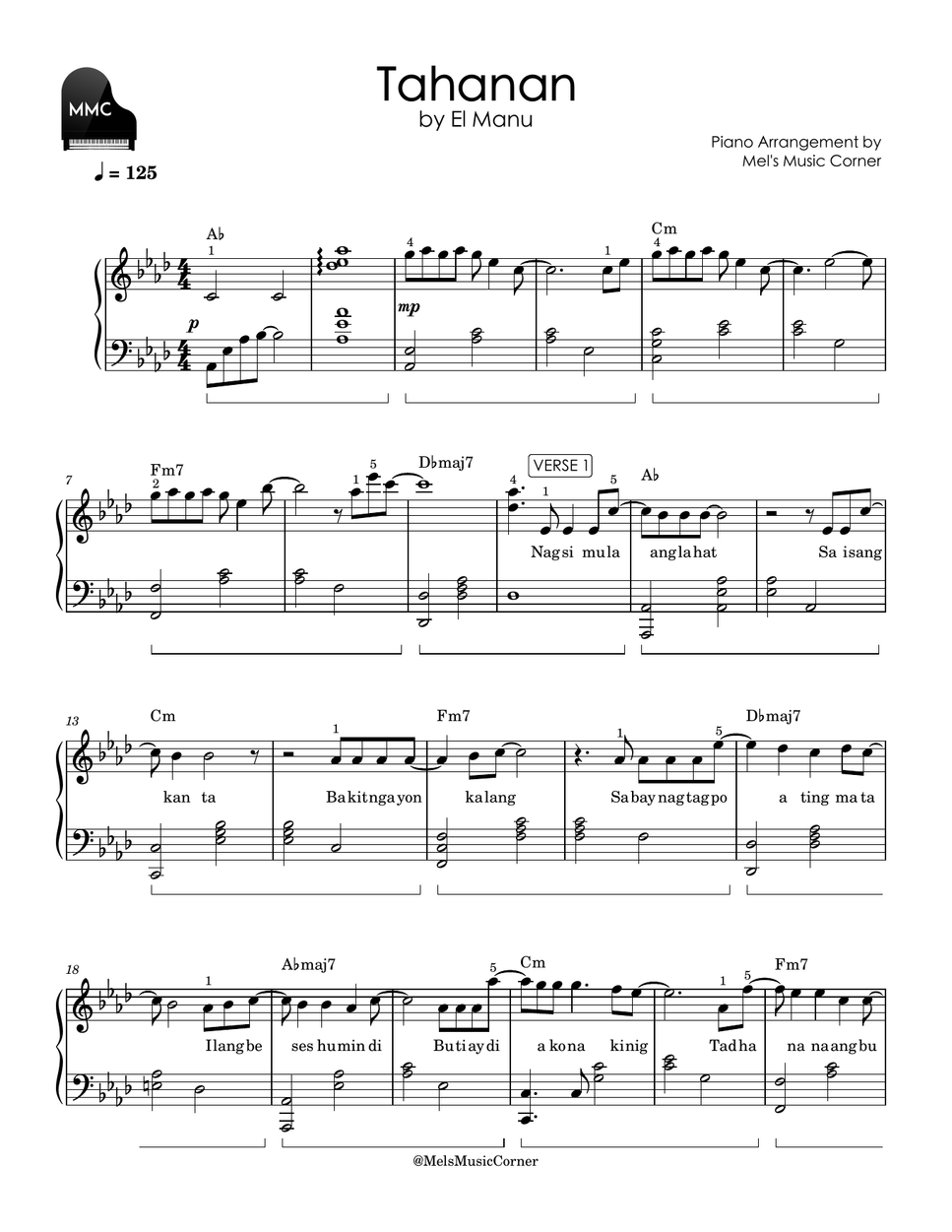 El Manu - Tahanan (piano sheet music) PDF | Mel's Music Corner | mymusic5