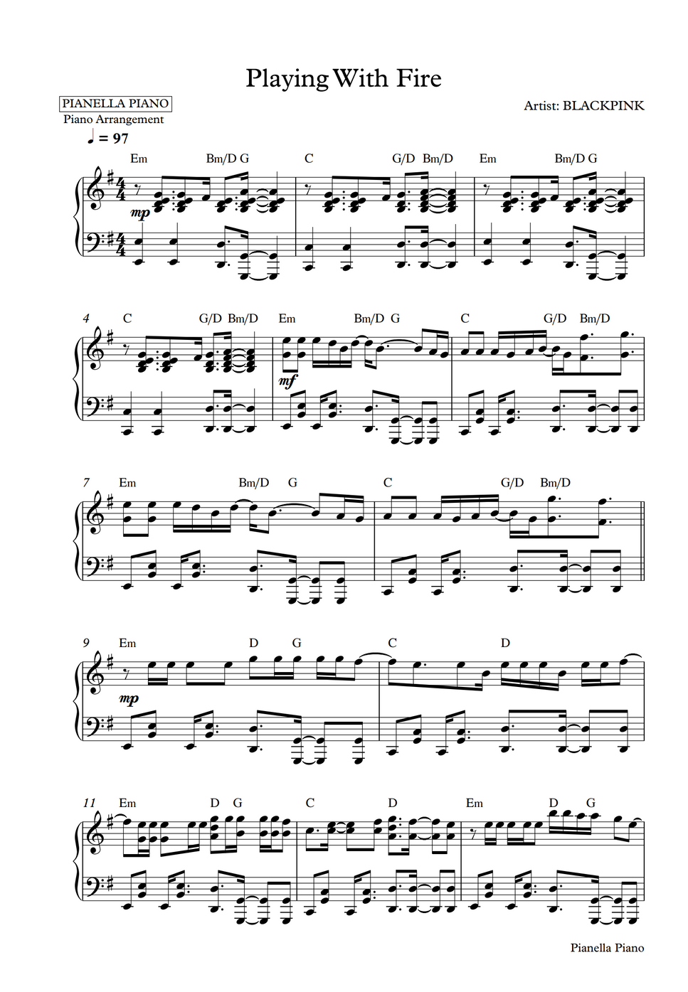 BLACKPINK - Playing With Fire (Piano Sheet) by Pianella Piano Partitura