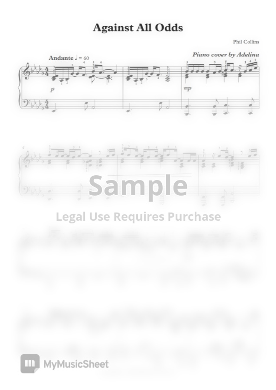 Phil Collins - Against All Odds by Adelina Piano نوتة