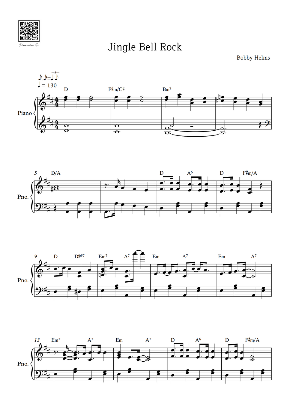 Bobby Helms - Jingle Bell Rock by PIANOiNU 악보