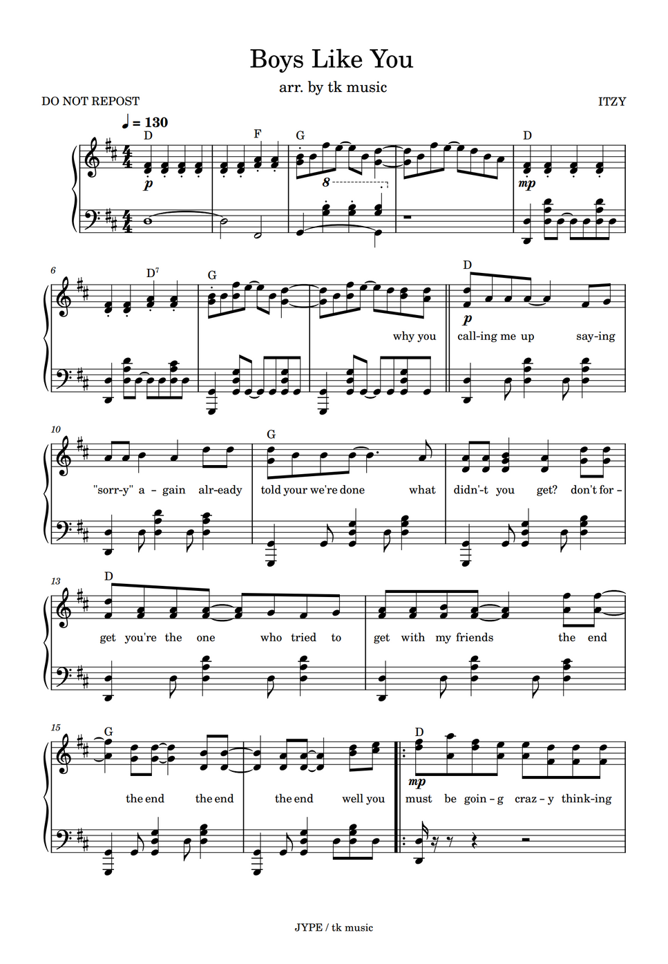 ITZY - Boys Like You by tk music楽譜