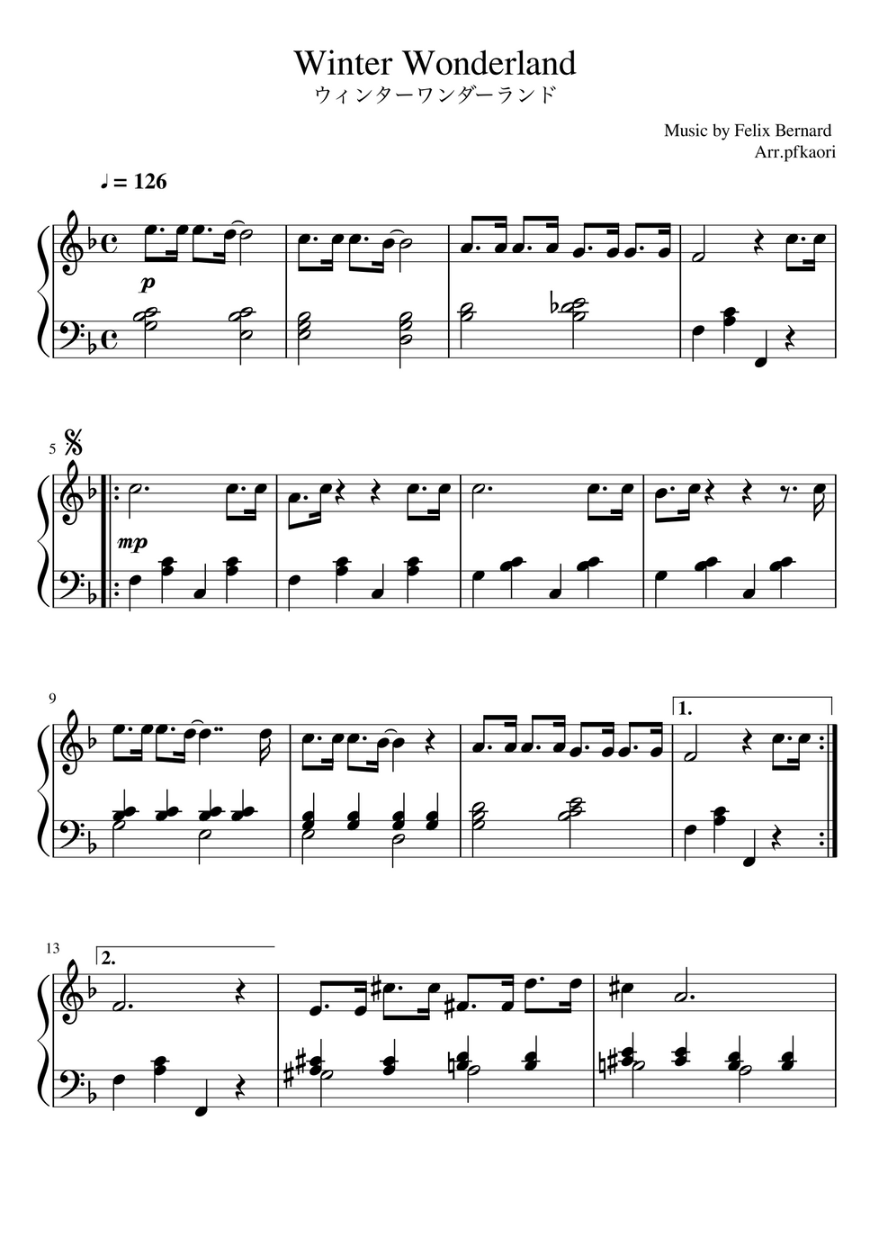 Felix Barnard - Winter Wonderland (Fdur ・Pianosolo beginner ...