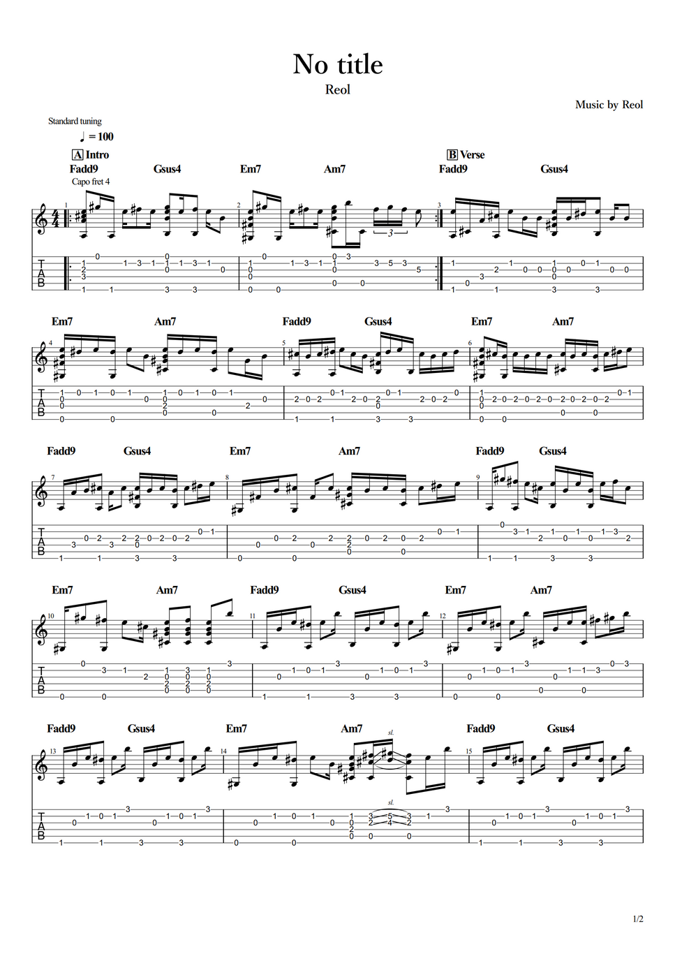 Reol - No title by Toma Tab + 1staff Sheet