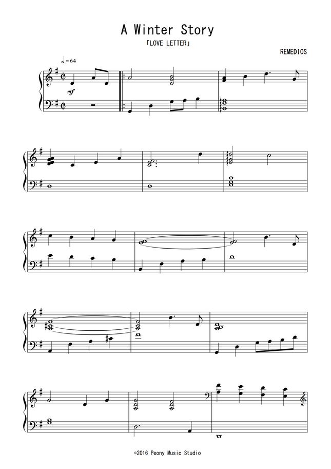 映画『Love Letter』OST - A Winter Story by Peony楽譜