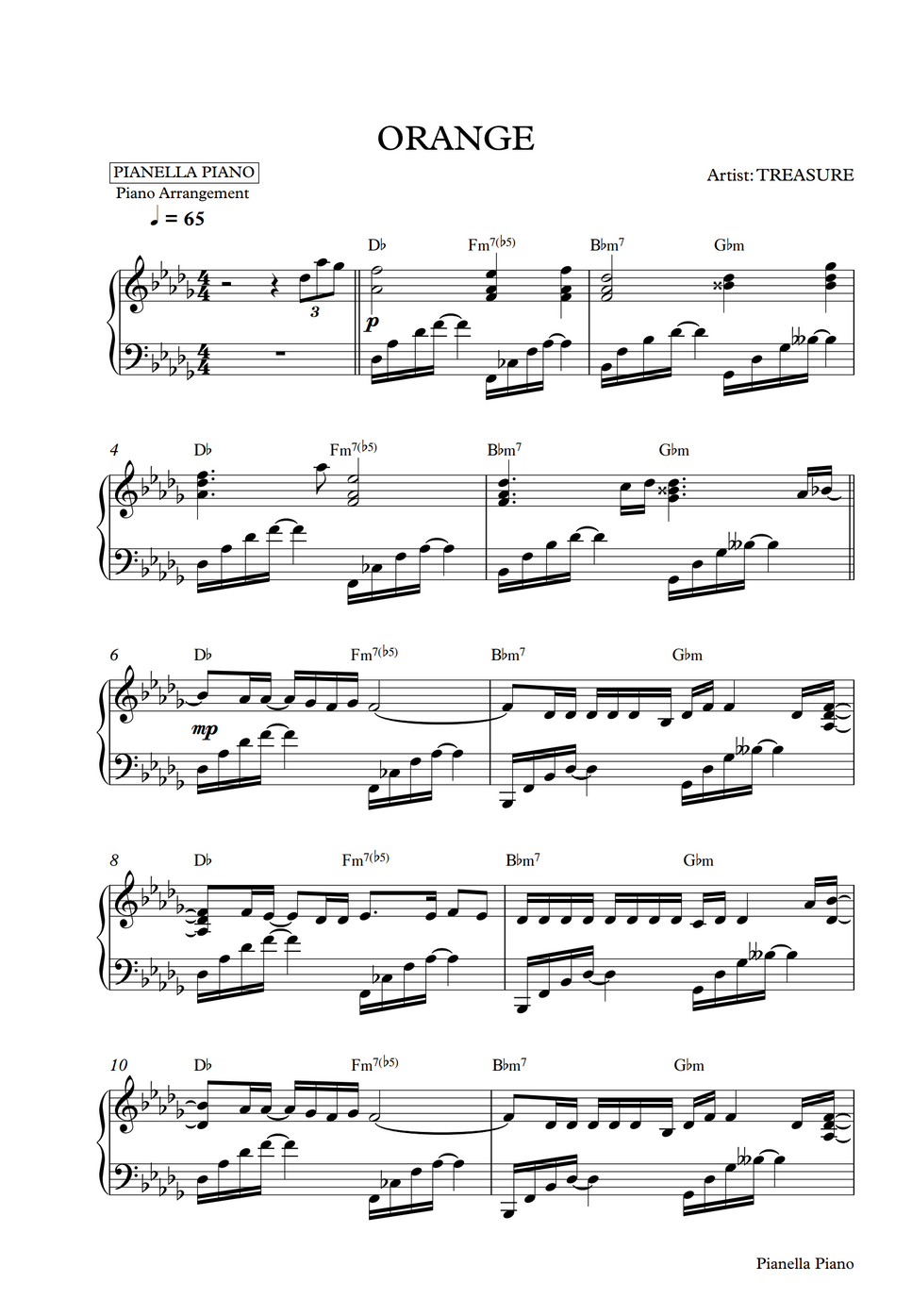 TREASURE - ORANGE (Piano Sheet) by Pianella Piano Лист