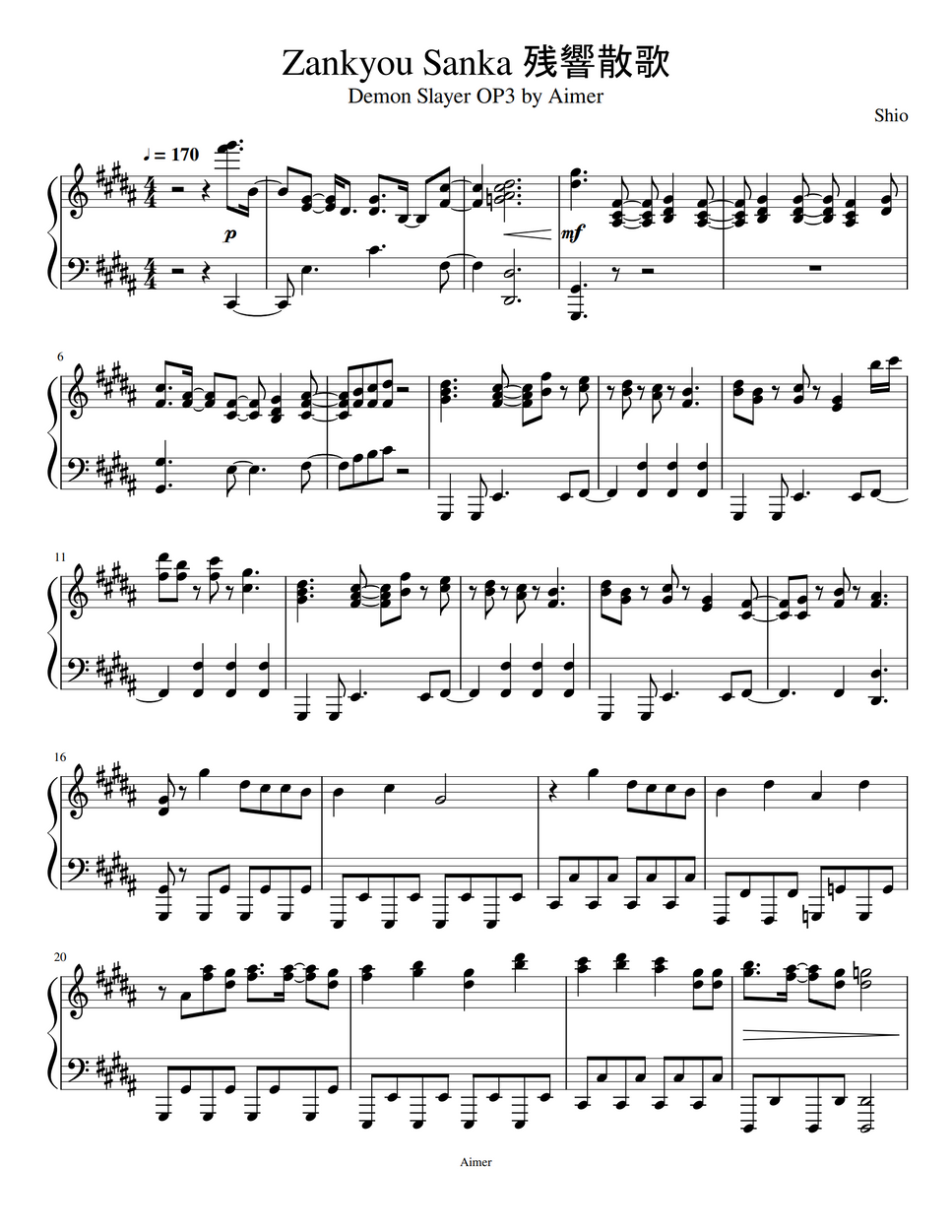 Aimer - Zankyou Sanka (Demon Slayer / Kimetsu no Yaiba OP3) by Shio Sheet