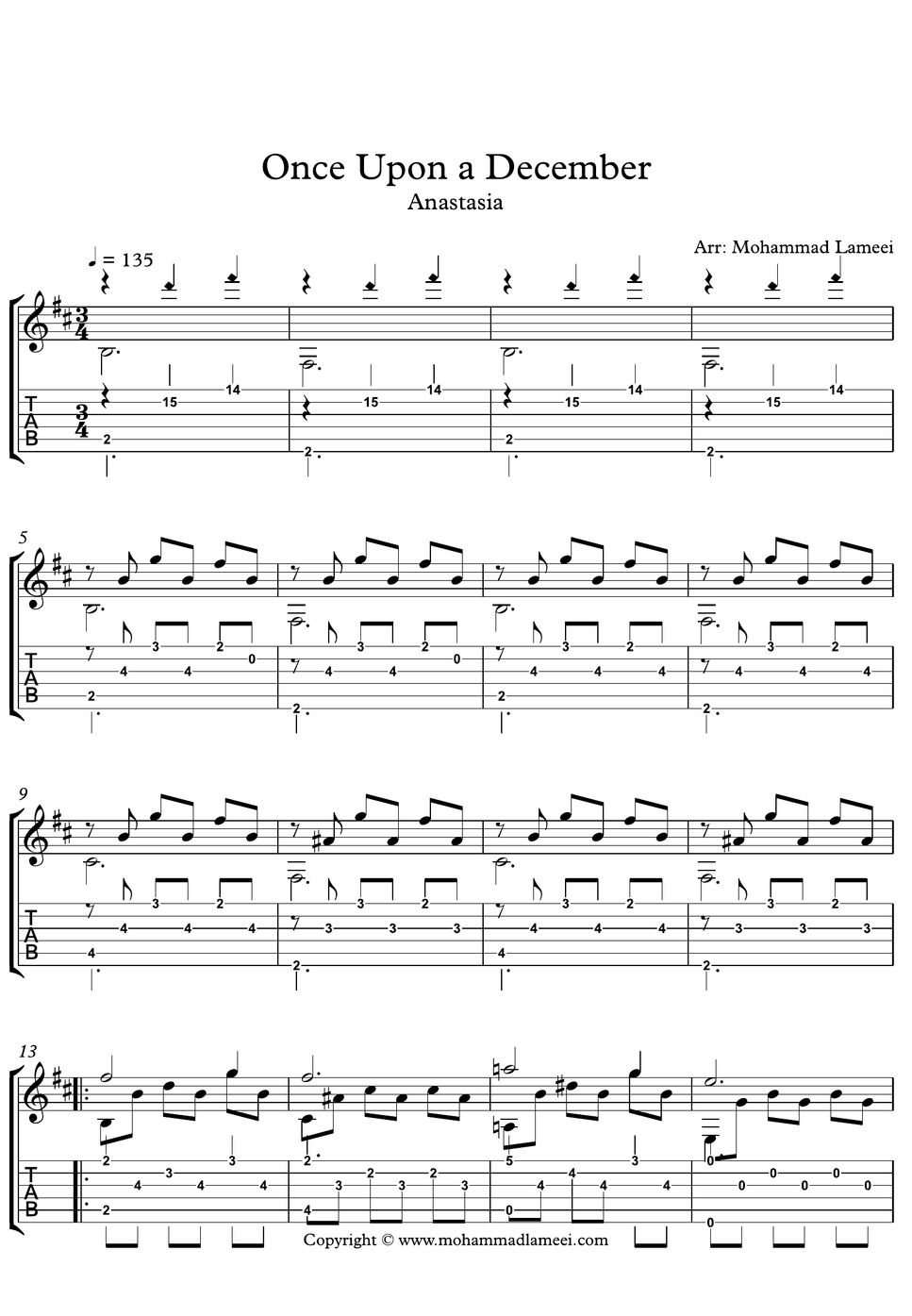 Stephen Flaherty - Once Upon a December (Anastasia) Tab + 1staff by Mohammad Lameei
